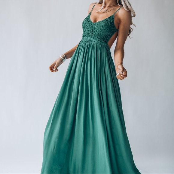 Dresses | Brand New Muted Emerald Green Crochet Lace Bodice Backless ...